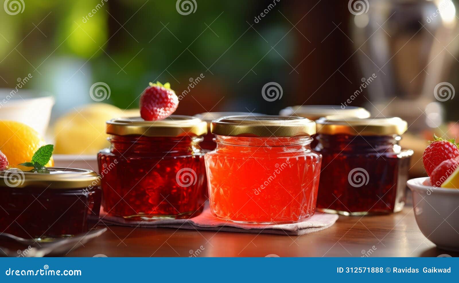 Tempting Display of Various Fruit Jams and Preserves Stock Illustration ...