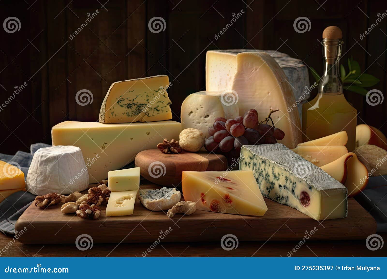 A Tempting Selection of Cheeses Arranged on a Rustic Cheese Board for a ...