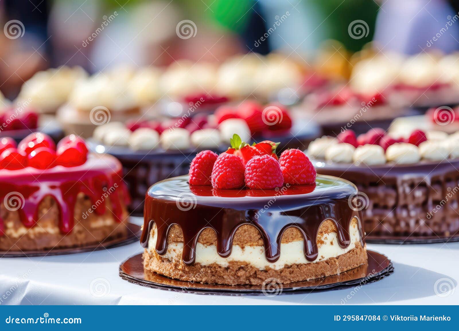 Tempting Treats: Chocolate and Berry Cakes on Display Stock ...