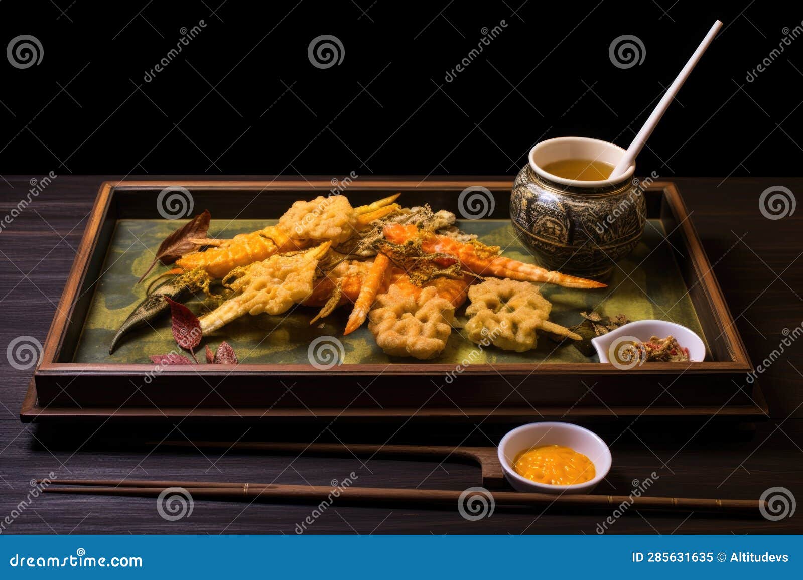 Tempura Arranged Artistically on a Serving Tray Stock Image - Image of ...