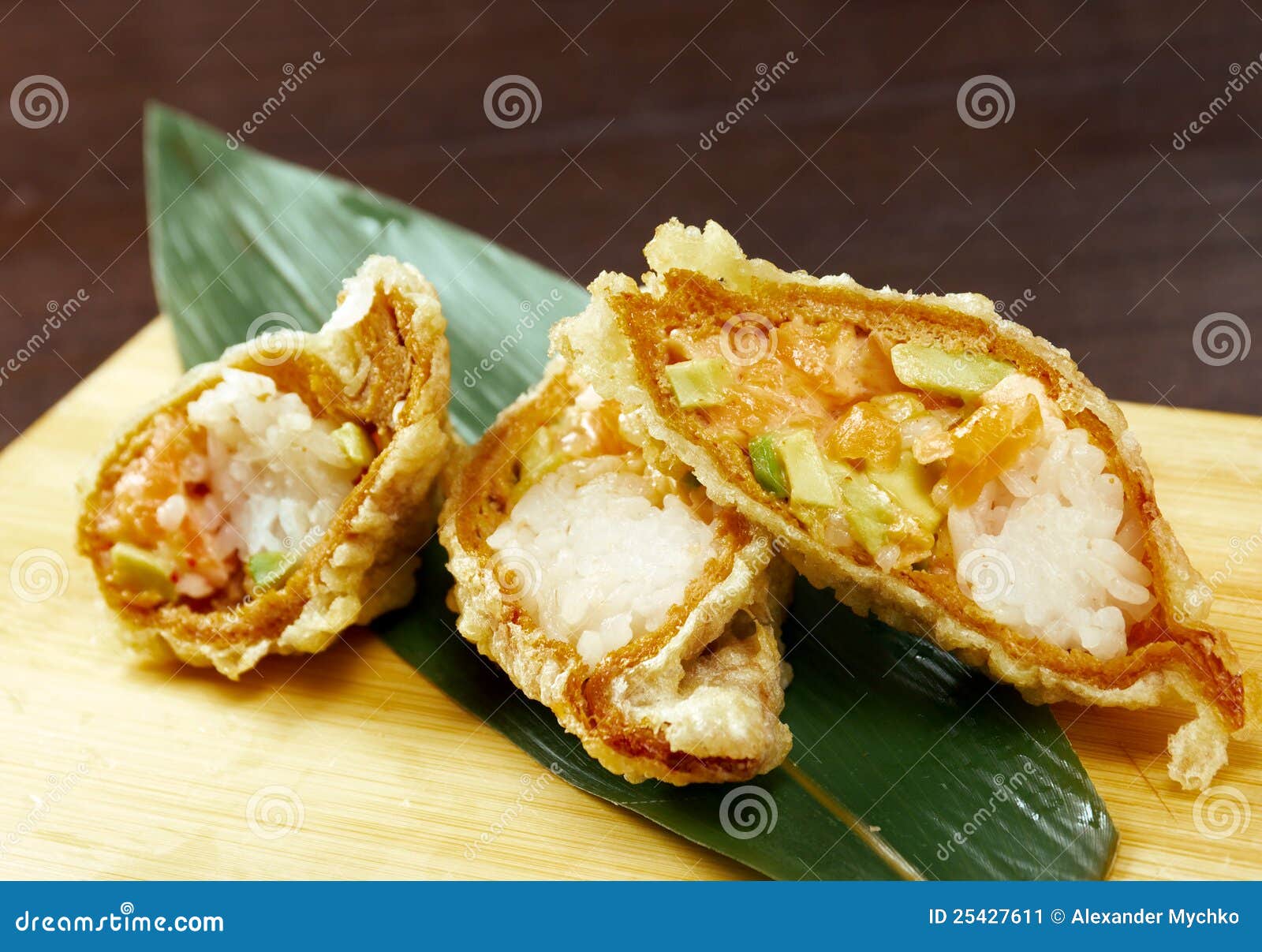 Tempura Maki Sushi - Roll Made of Smoked Salmon Stock Image - Image of ...