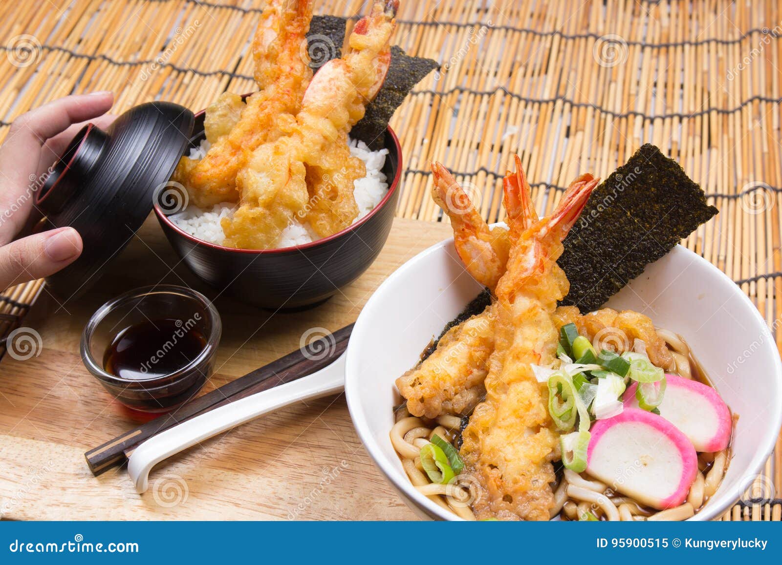 Tempura on Rice and Udon Ramen Stock Image - Image of prawn, lunch ...