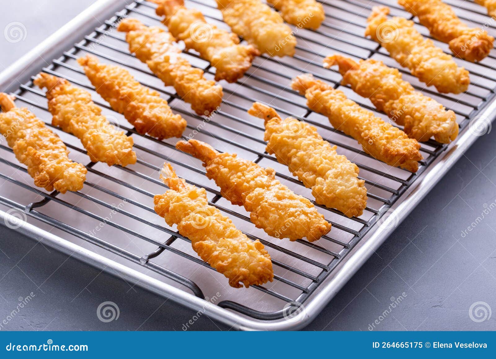 Tempura Shrimp Just Cooked on a Cooling Rack Stock Image - Image of ...