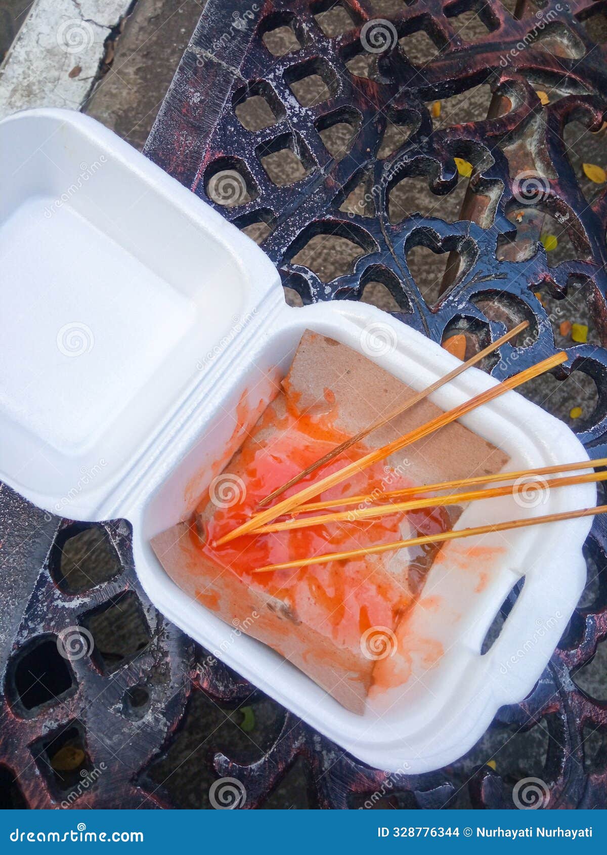 Tempura Skewers on Styrofoam after Eating Stock Photo - Image of food ...