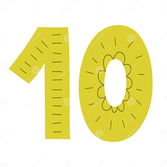 Doodle Number Ten Symbol for Kids. Leaning Numbers for Preschool Stock ...