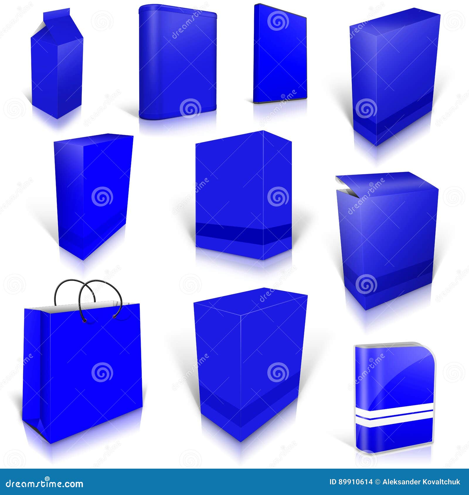 Ten Blue Blank Boxes Isolated on White Stock Illustration ...