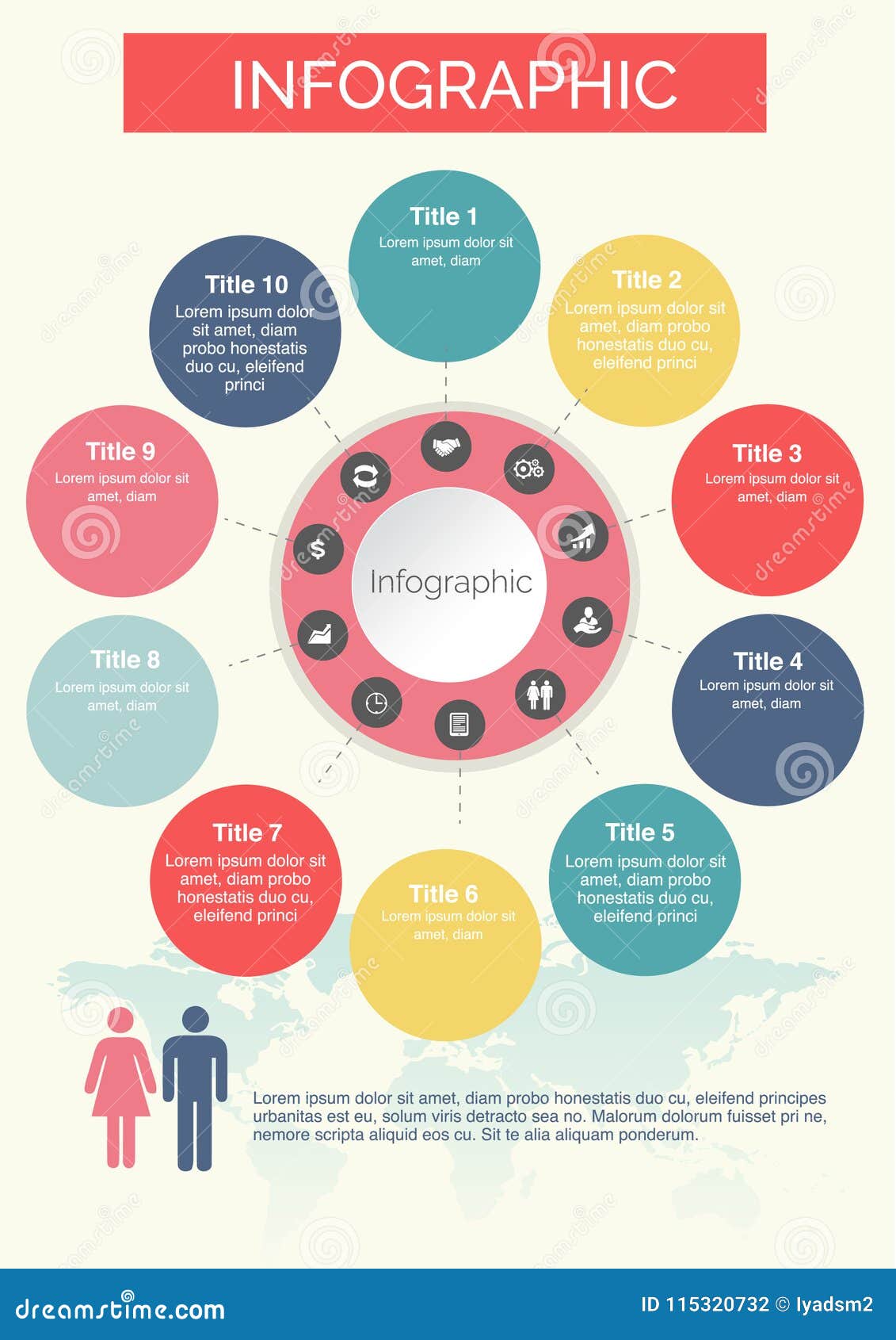 Ten Circles Infographics Colorful with Icons Design Stock Vector ...