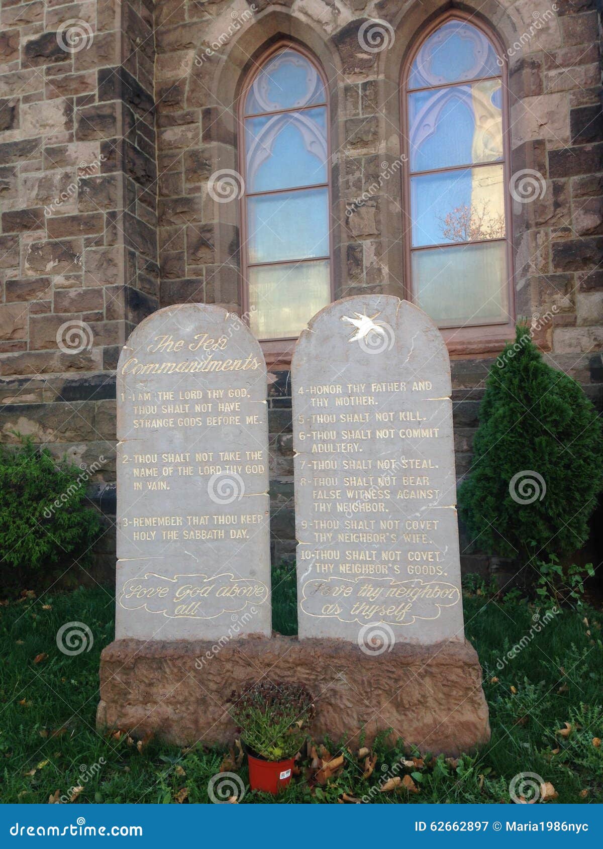 Ten Commandments Written on Stone Tablets in Front of a Church. Stock ...