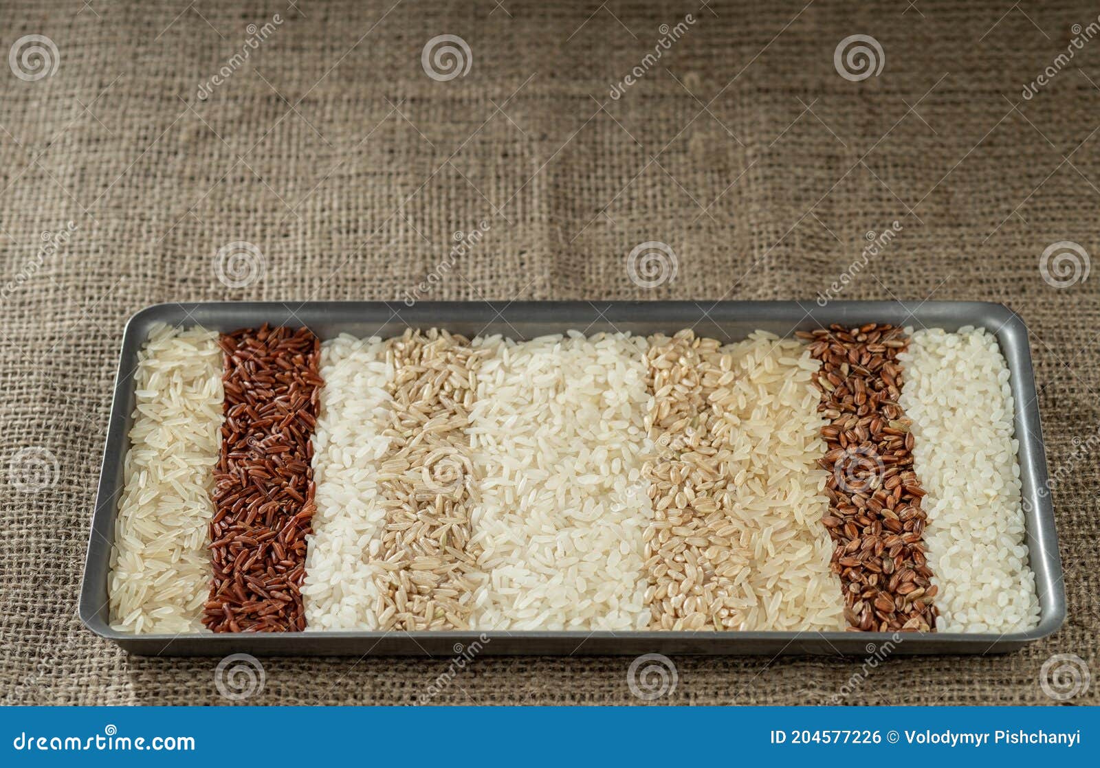 Ten Different Varieties of Rice in a Metal Rectangular Dish on the ...