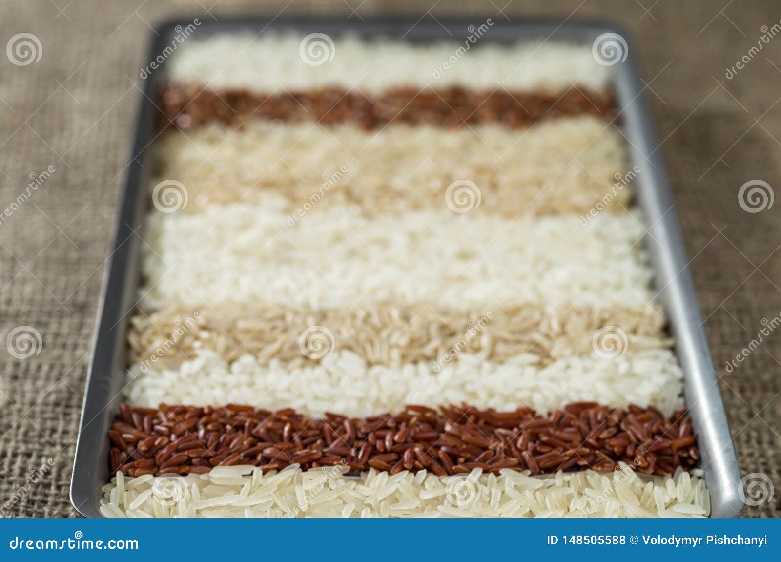 Ten Different Varieties of Rice in Rectangular Dish on the Background ...