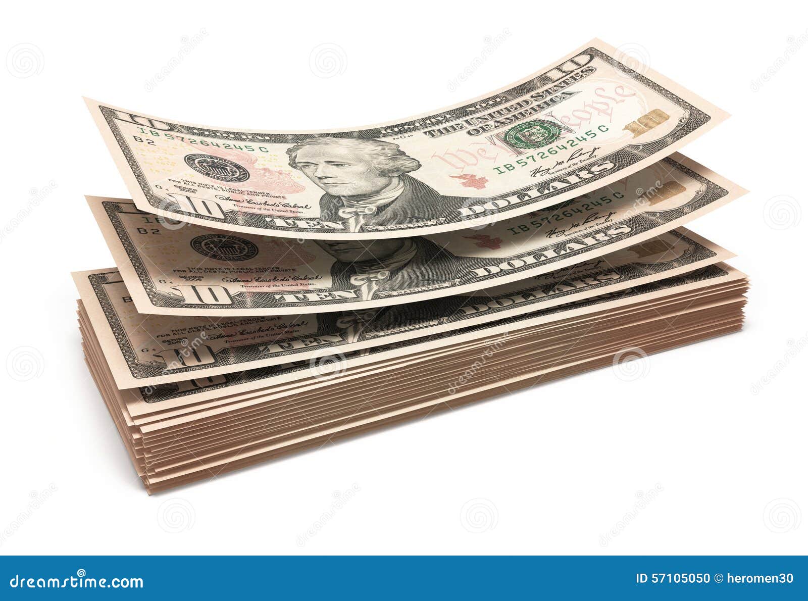 Ten Dollar Banknotes Stacks Stock Illustration - Illustration of ...