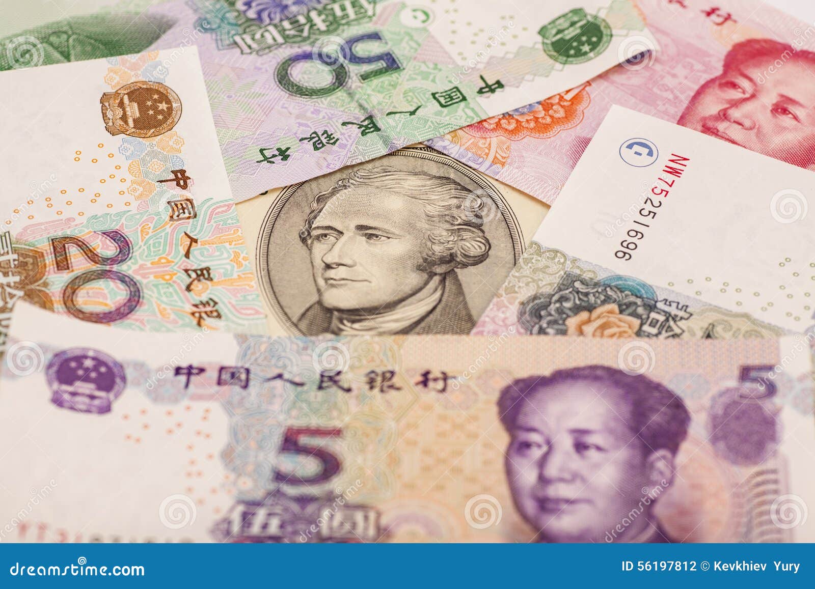 Ten Dollar Bill Surrounded by Chinese Yuan Stock Photo - Image of ...
