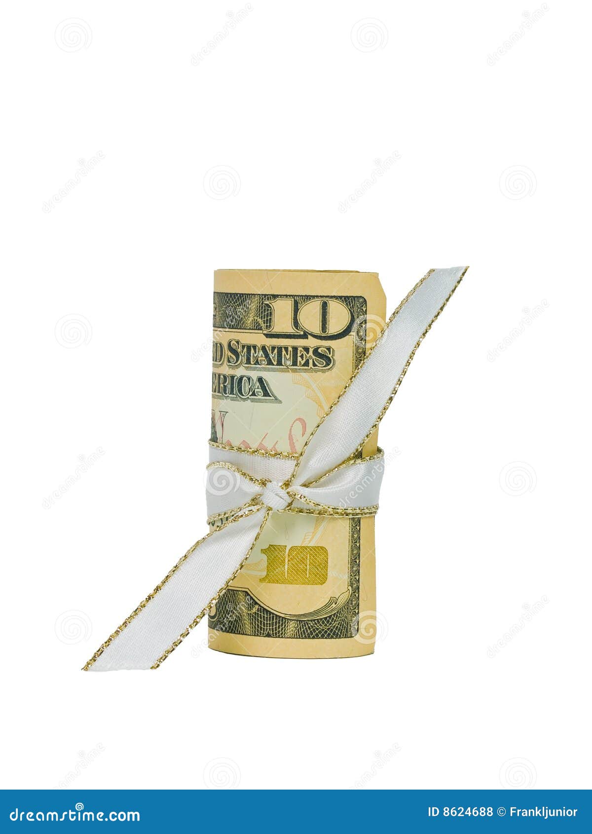 Ten Dollars in Cash Rolled with a Ribbon Stock Photo - Image of ...