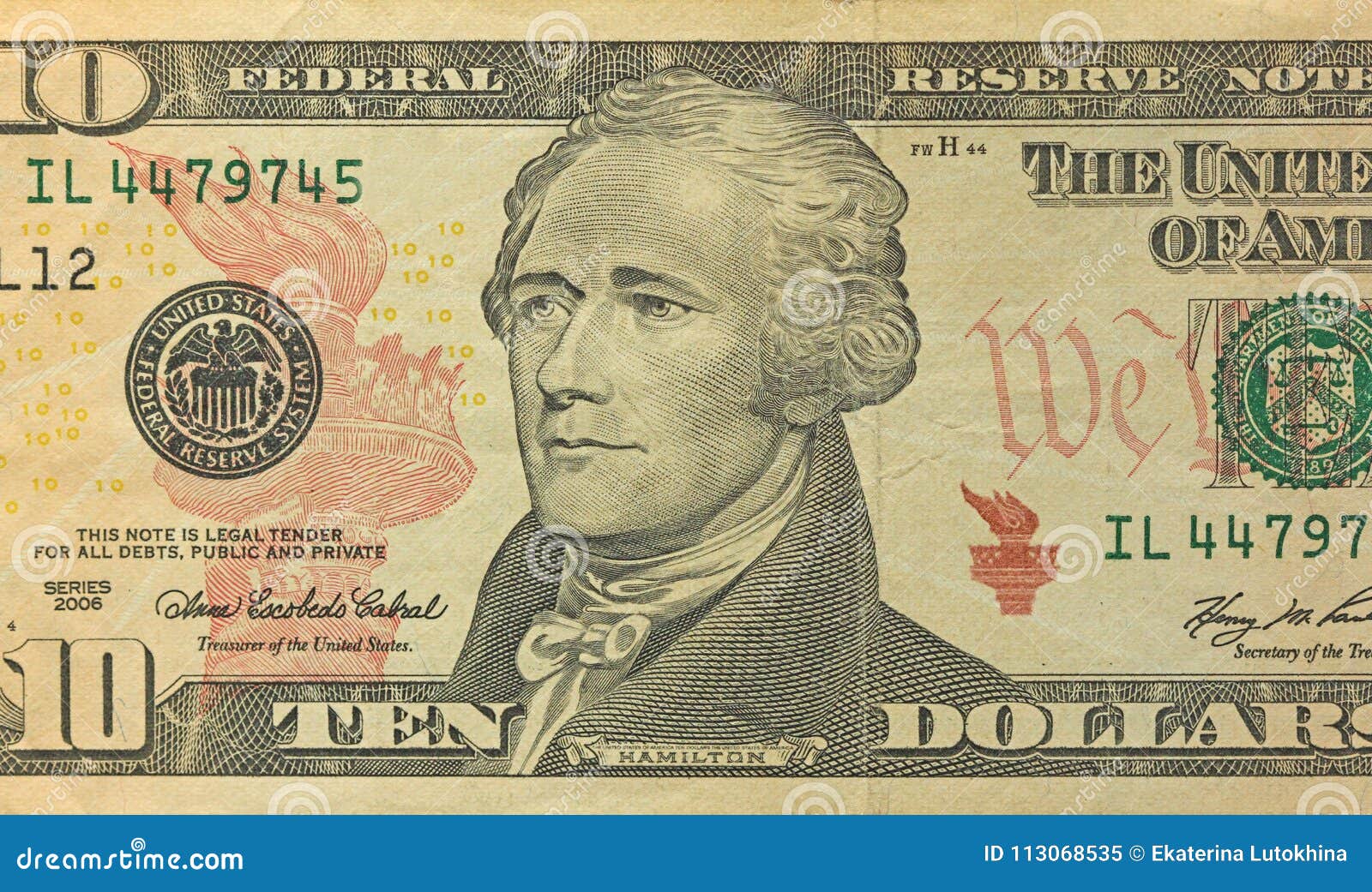 Ten Dollars with One Note. 10 Dollars Stock Image - Image of closeup ...