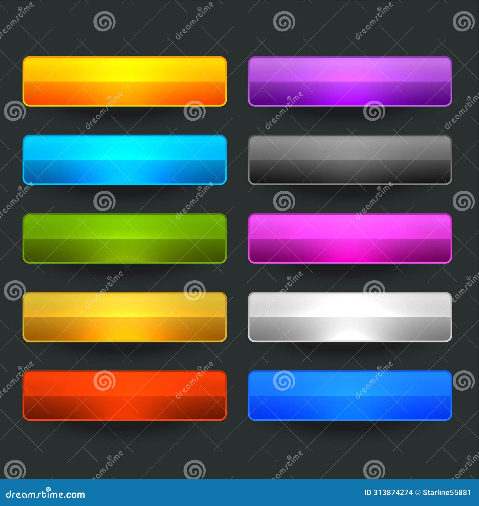 Ten Glossy Shiny Wide Empty Buttons Design Stock Vector - Illustration ...