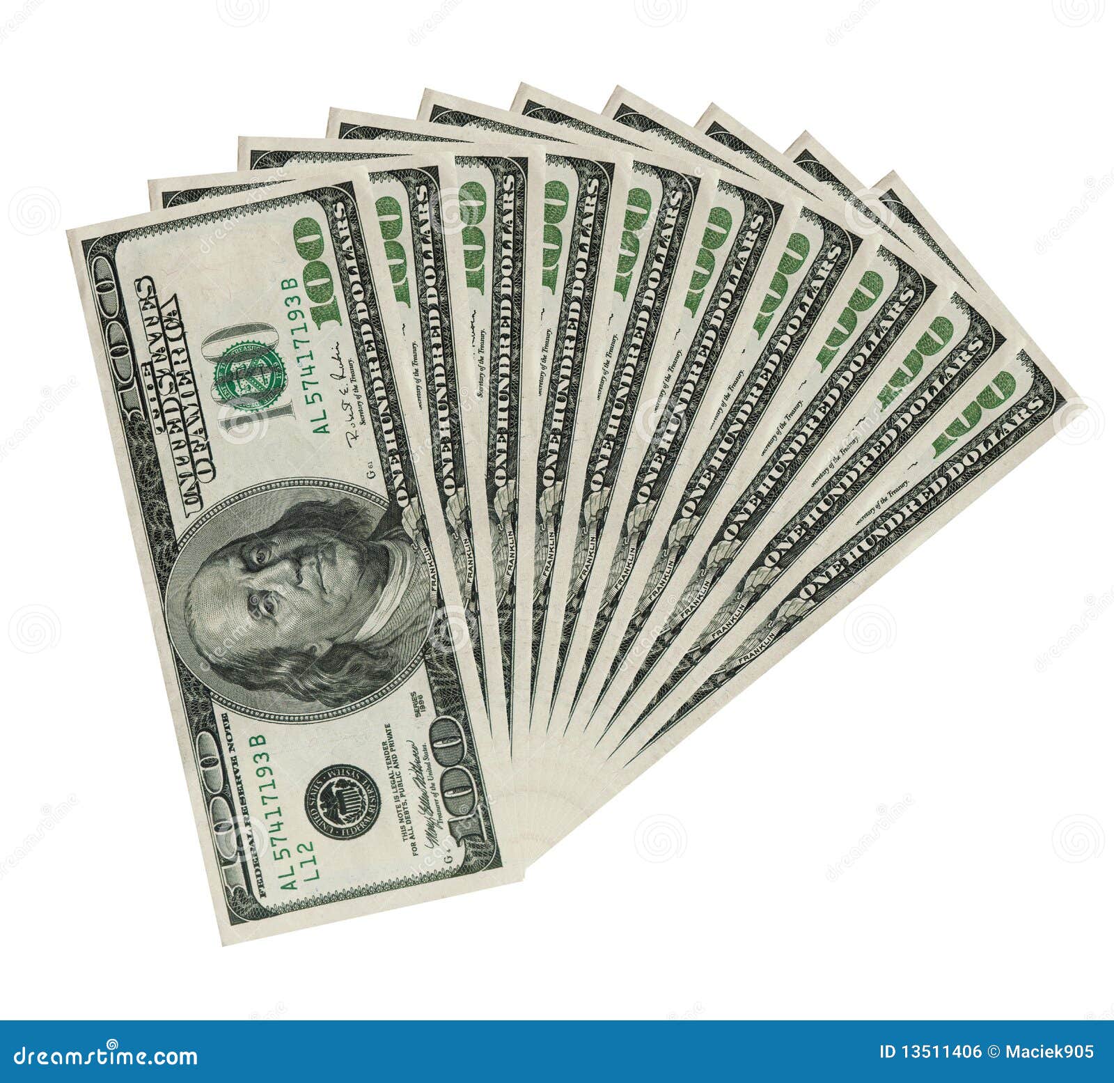 Ten Hundreds Dollar Bank Notes, Clipping Patch Stock Photo - Image of ...