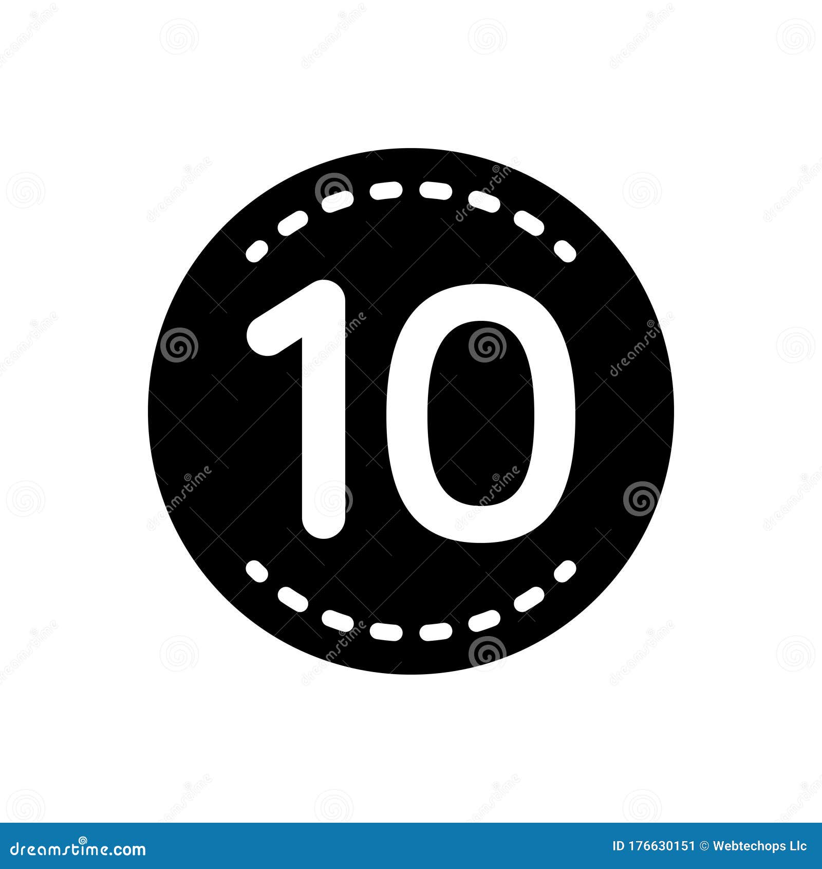 Black Solid Icon For Ten, Number And Label Cartoon Vector ...