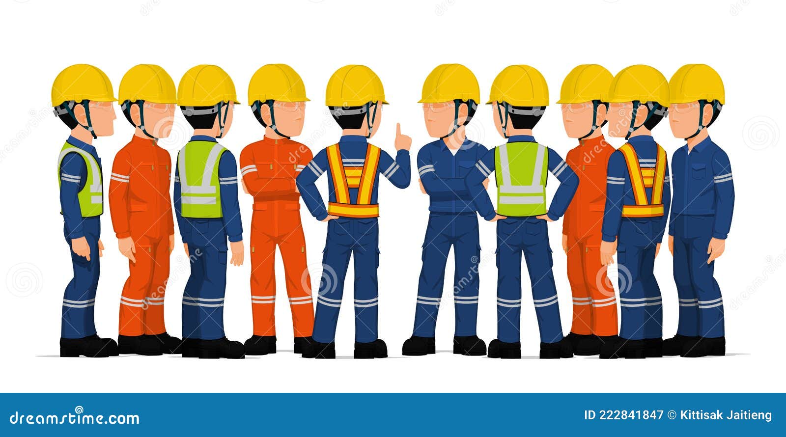 Set Of Industrial Workers Are Draping Arm Around Their Friend`s ...