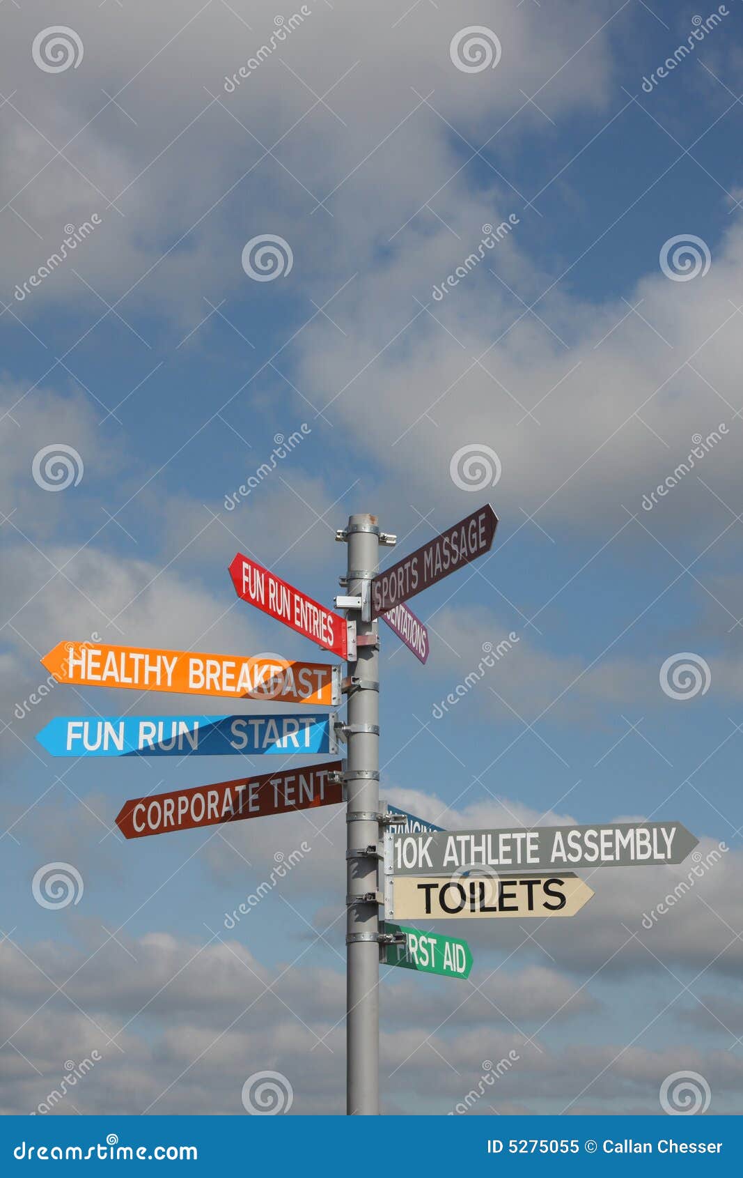 Ten Kilometer Race Sign Post Stock Image - Image of runners, clouds ...
