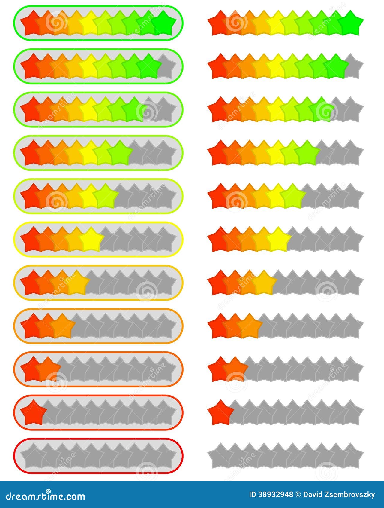 Ten Level Star Rating System Sets Stock Vector - Illustration of design ...