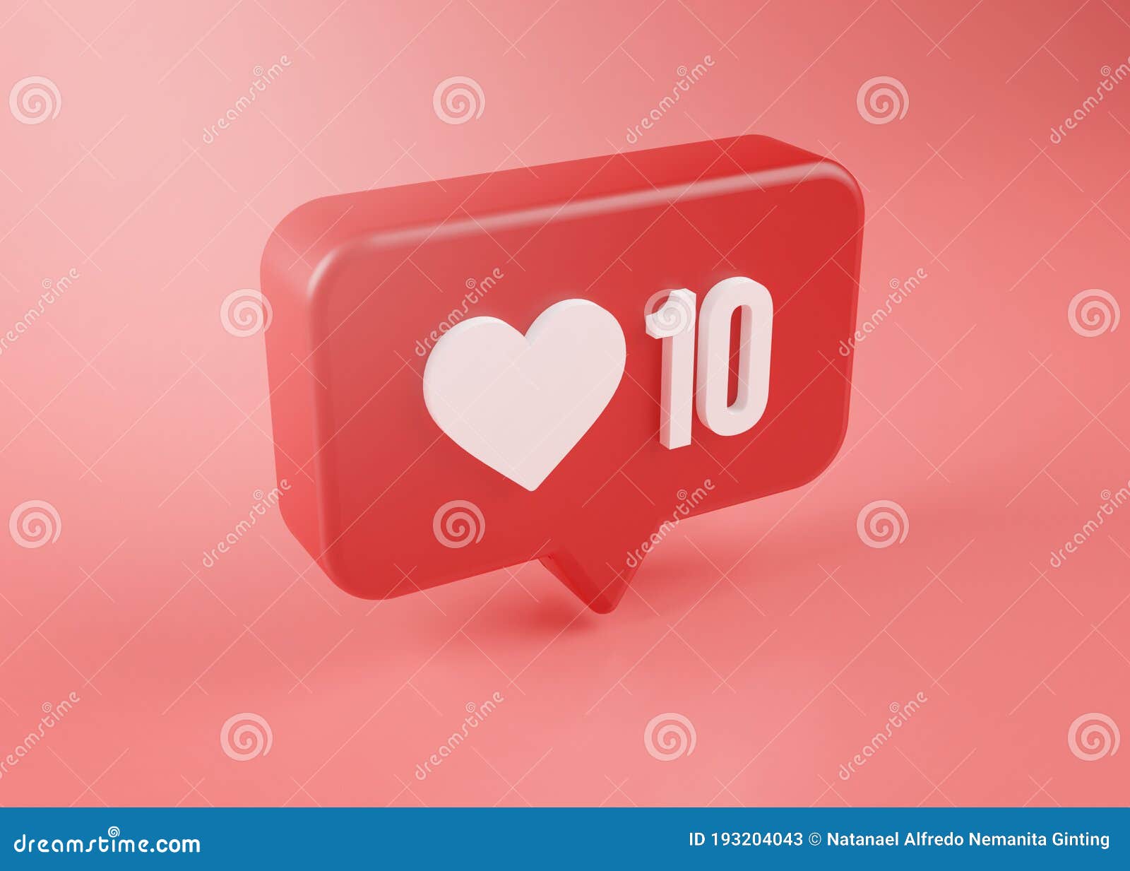 Ten Love Notification Icon 3D Rendering on Pink Background Stock ...