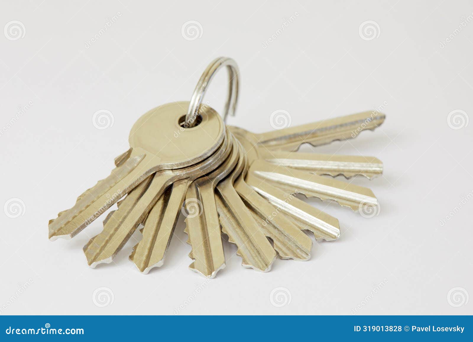 Ten Metal Keys on Ring on White Stock Photo - Image of lock, close ...