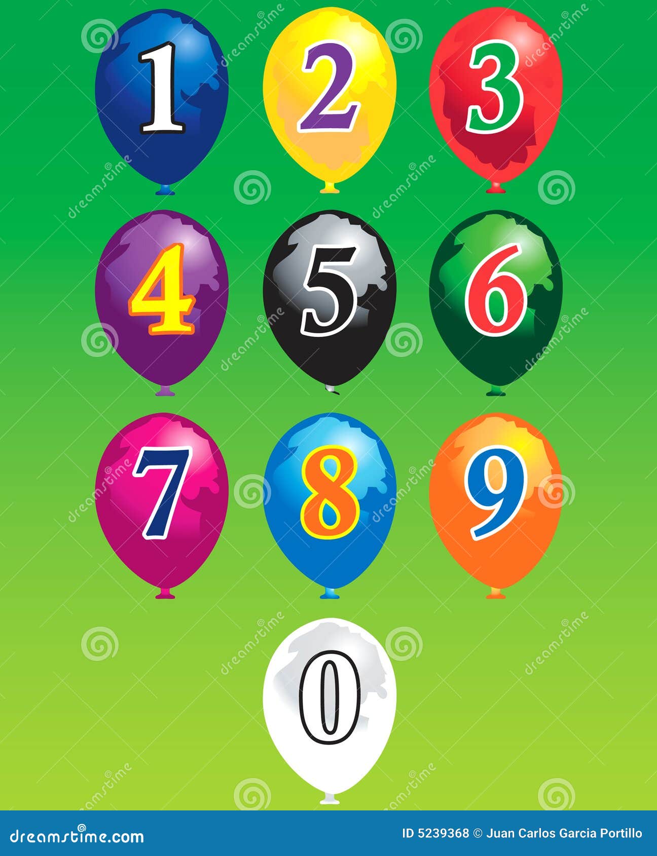 Ten numbers over balloons stock vector. Illustration of four - 5239368