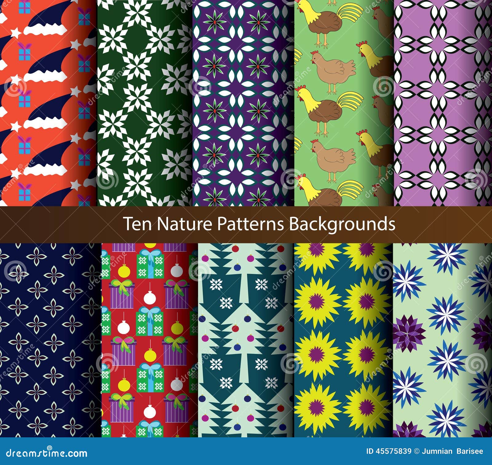 Ten Patterns Nature Holiday Backgrounds. Stock Illustration ...