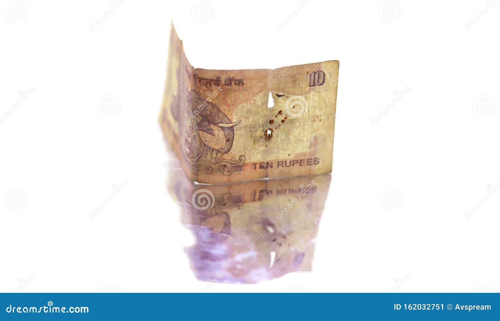 Ten Rupees Note Damaged Old Note (Indian Currency) Back Side Isolated ...