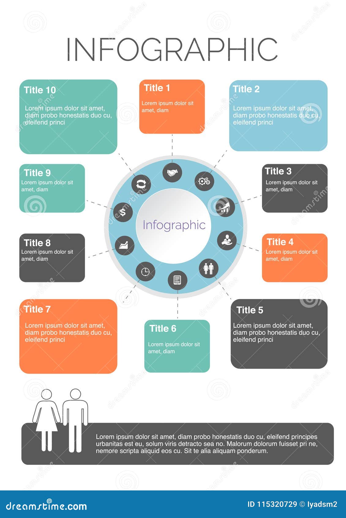 Ten Square Infographics Colorful with Icons Design Stock Vector ...