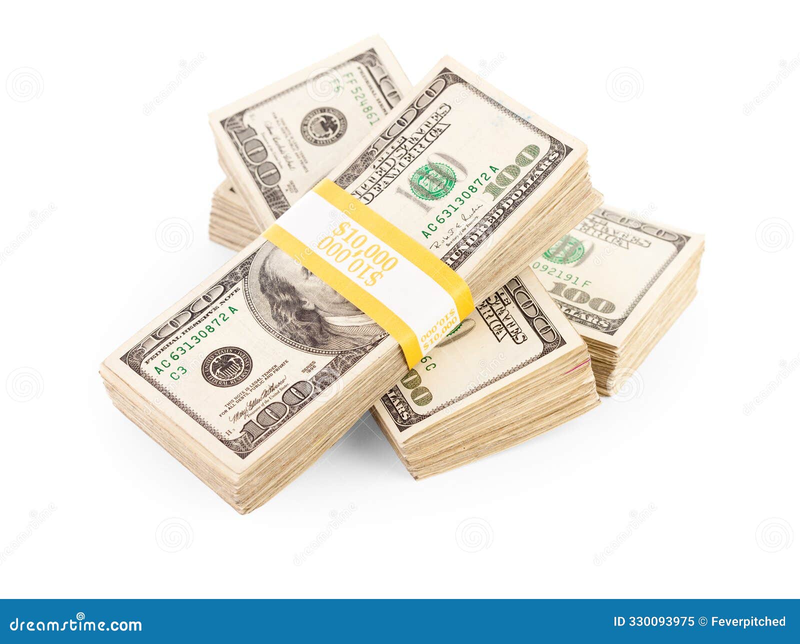 Bundled Ten Thousand Dollar Stacks of One Hundred Dollar Bills Isolated ...