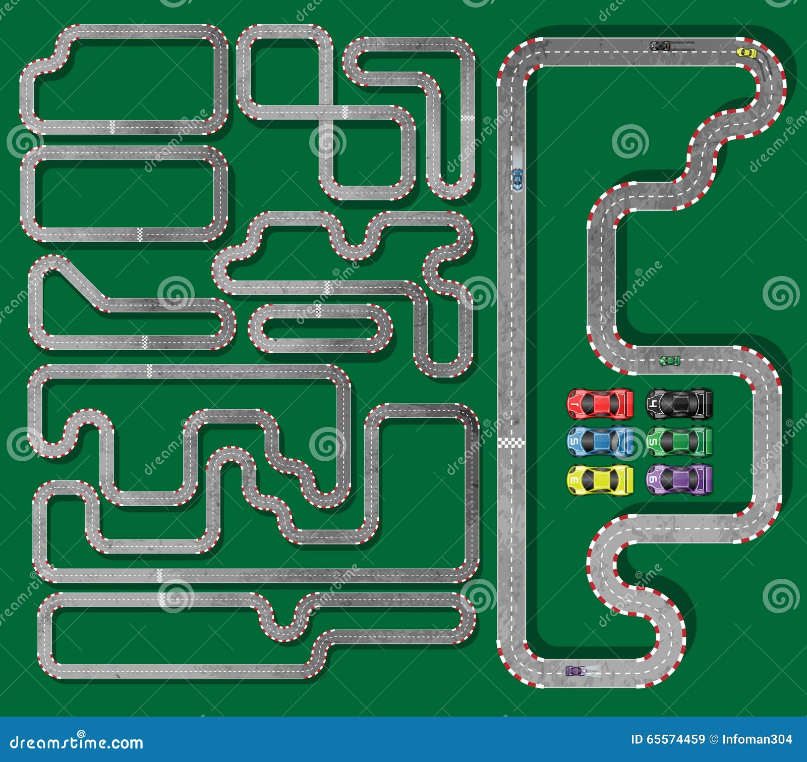 Ten Tracks Circuit Whith Racing Cars Stock Vector - Illustration of ...