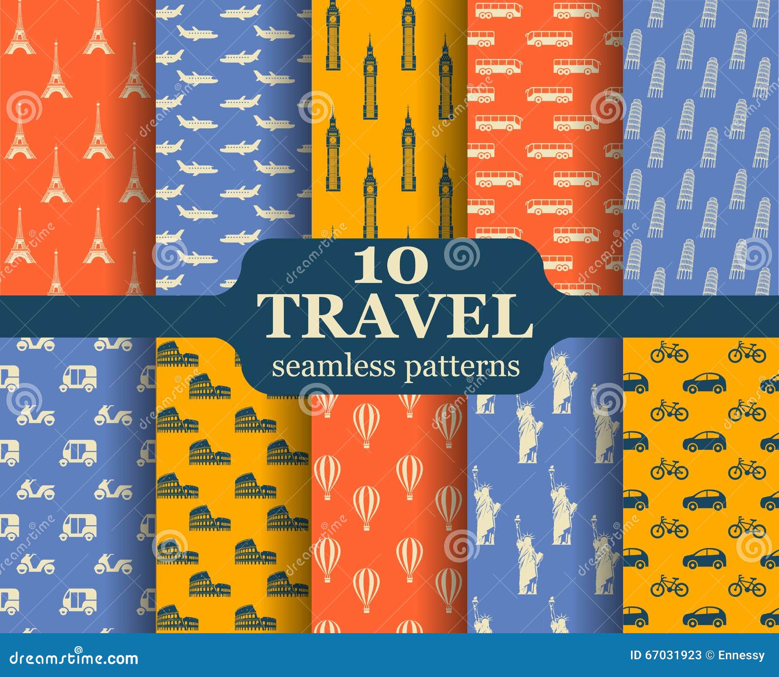 Ten Travel Seamless Patterns Stock Vector - Illustration of flat ...
