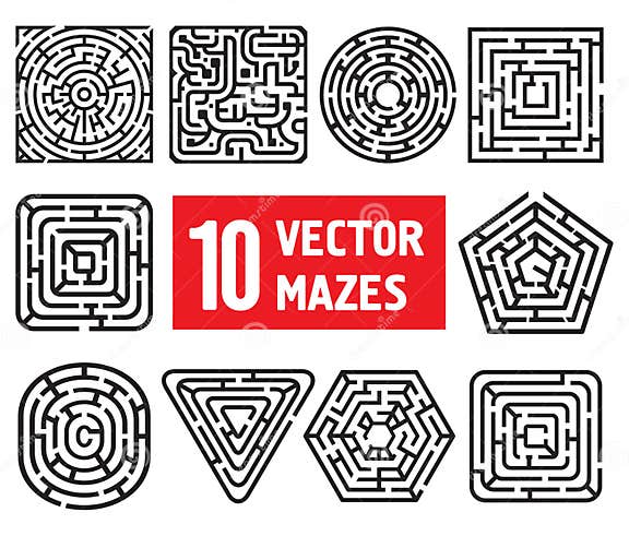 Ten vector mazes stock vector. Illustration of concept - 35767846