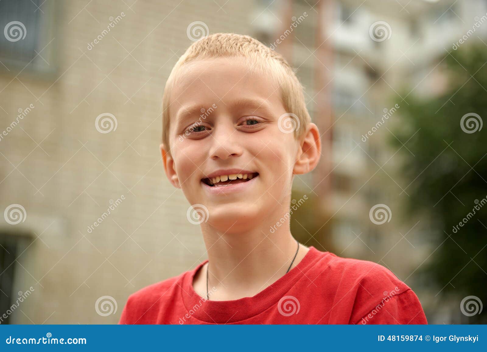Ten Year Old Boy Having Fun Outdoors Smiling Stock Photo - Image of ...