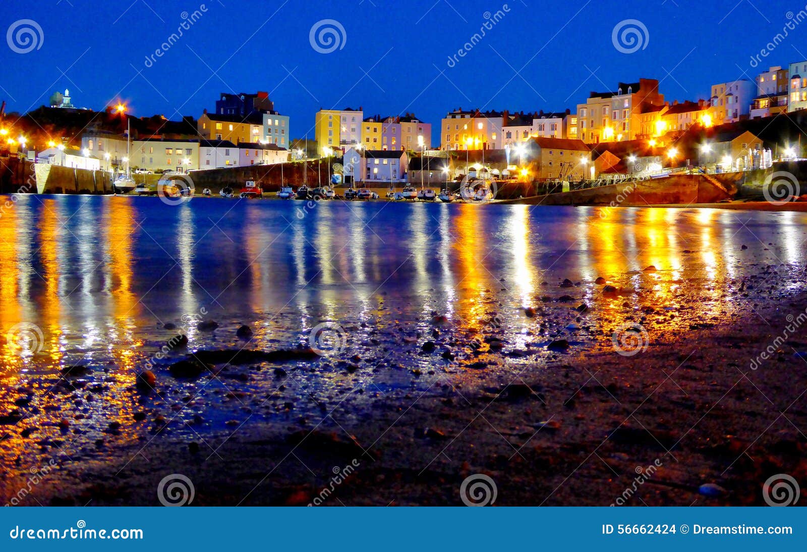 Tenby Harbour stock photo. Image of lights, north, reflected - 56662424