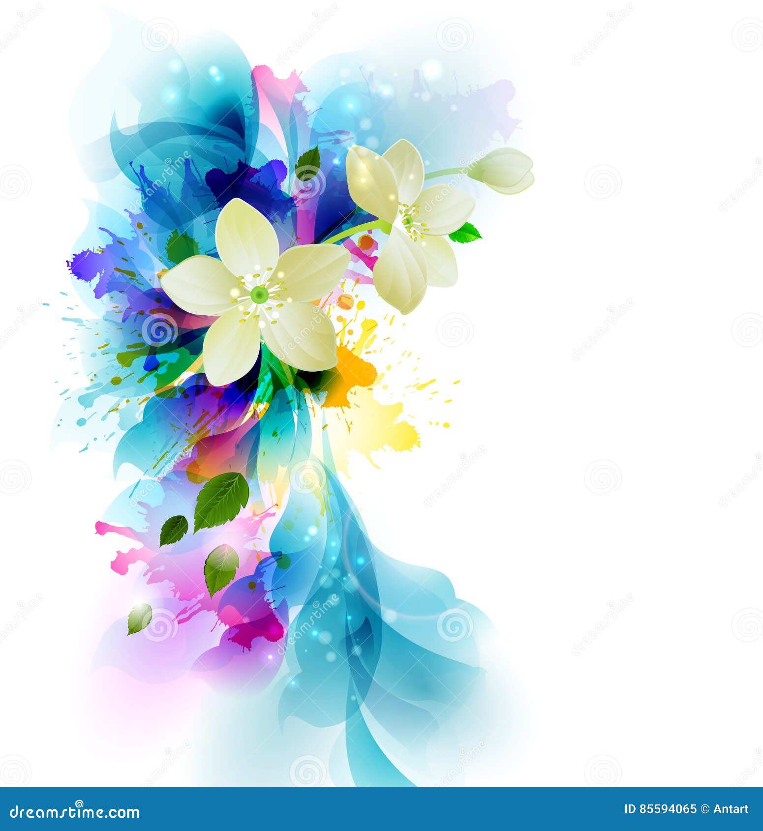 Tender Background with White Abstract Flower on the Artistic Blobs ...