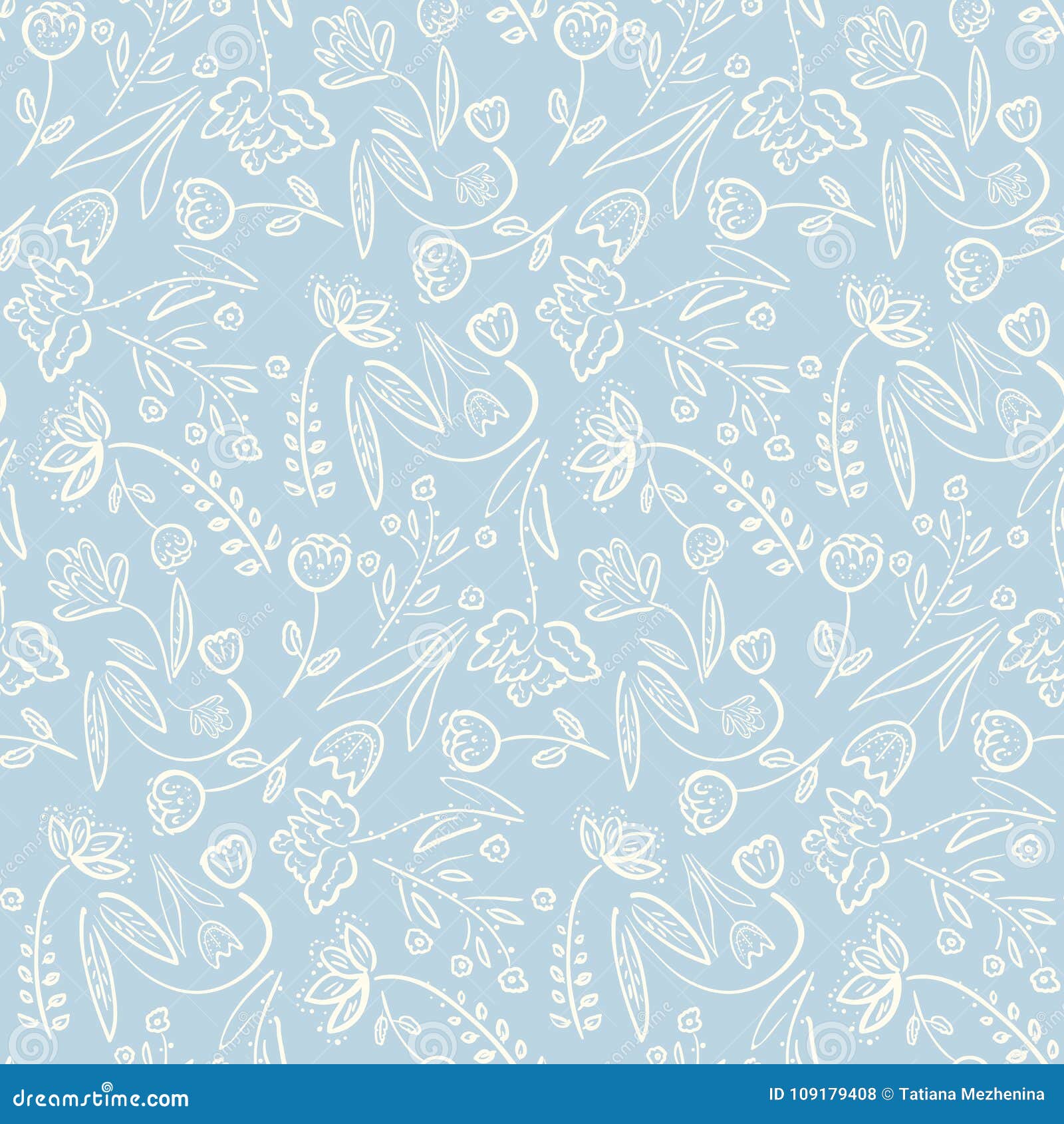 Tender Blue Spring Hand Drawn Floral Pattern Stock Illustration ...