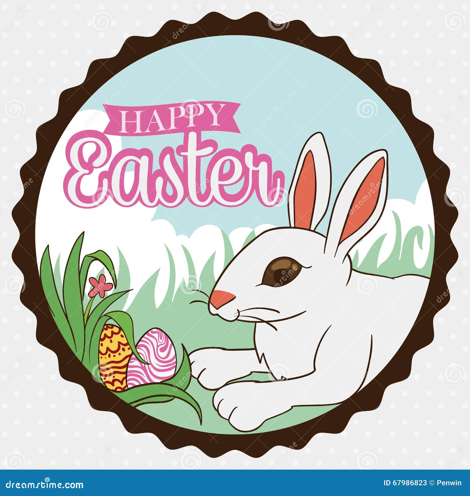 Tender Bunny Playing Outside Hide and Seek with Easter Eggs, Vector ...