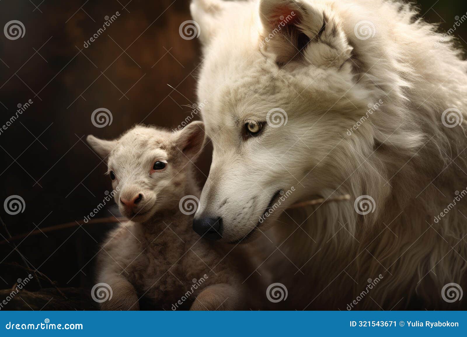 Tender Moment between Wolf and Lamb Stock Illustration - Illustration ...