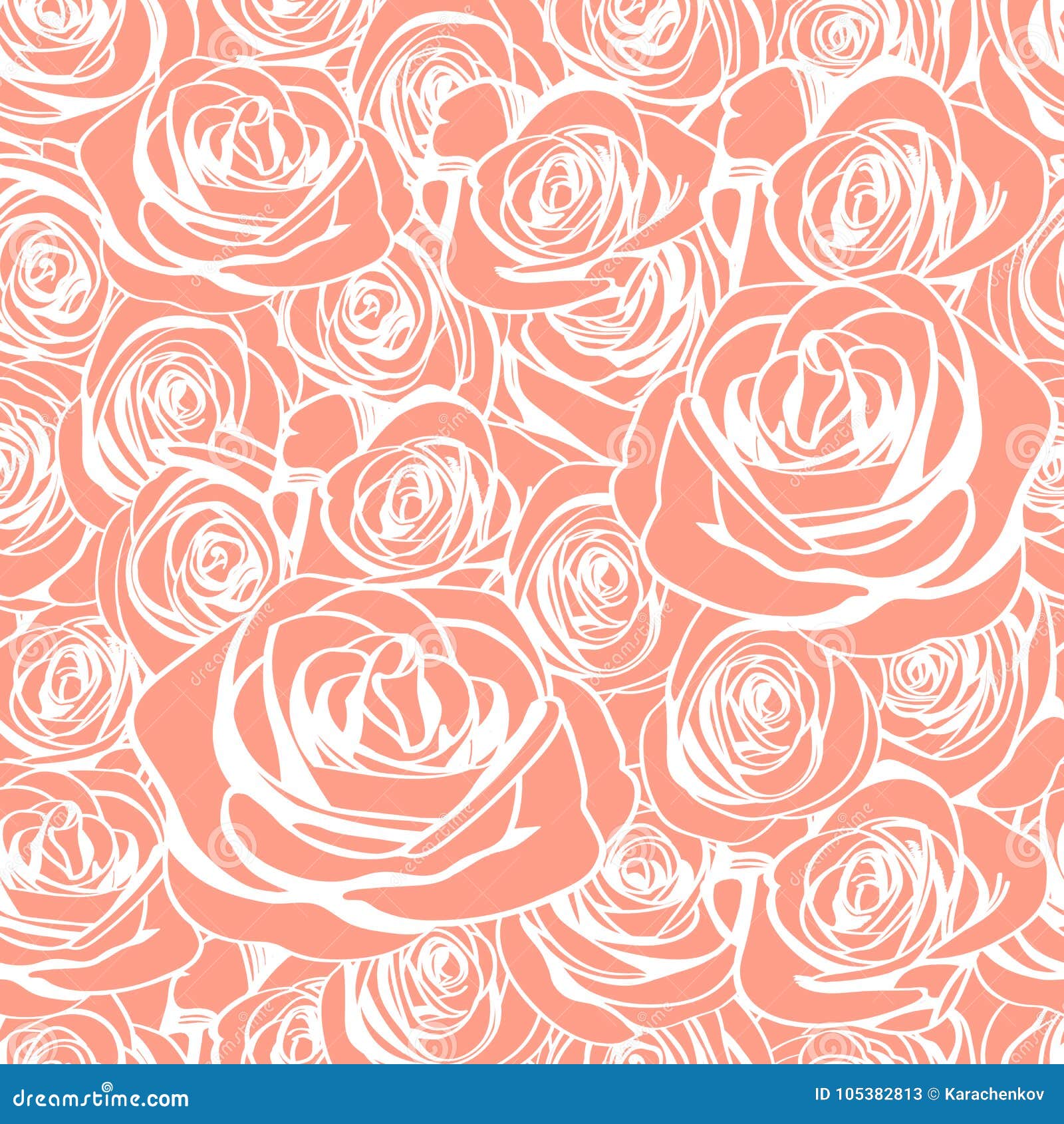 White Outline Roses Seamless Pattern Stock Vector - Illustration of ...
