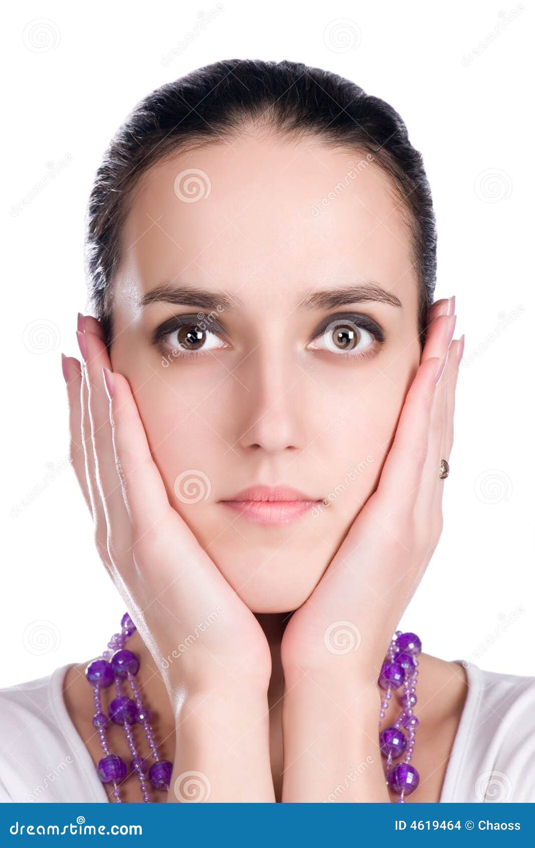 Tender woman face stock photo. Image of fingernails, brunette - 4619464