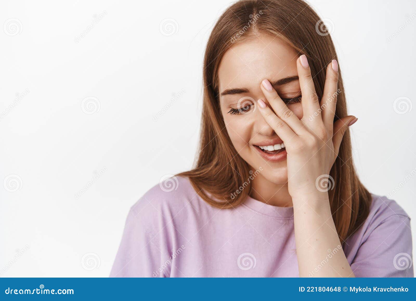 Tenderness And Feminine Beauty Concept Close Up Of Beautiful Girl Gently Touch Her Facial Skin