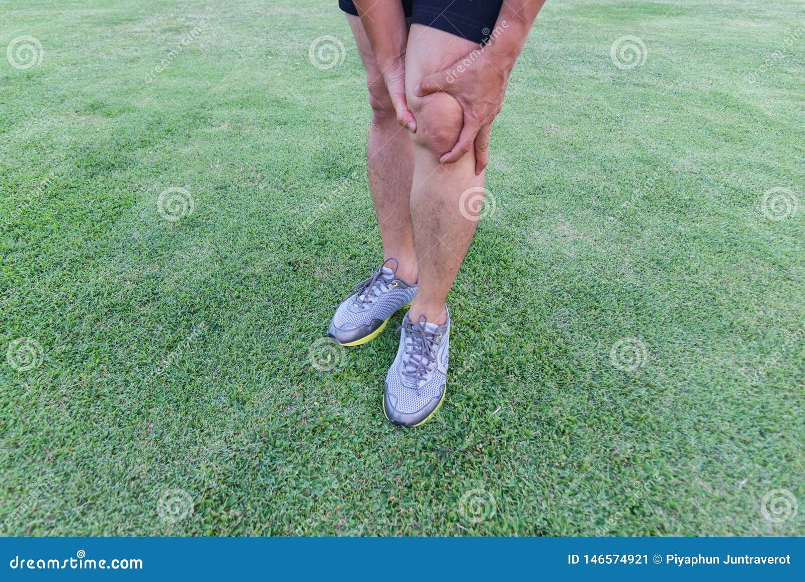 Tendon Knee Joint Problems On Woman Leg Indicated With Red Spot Royalty ...