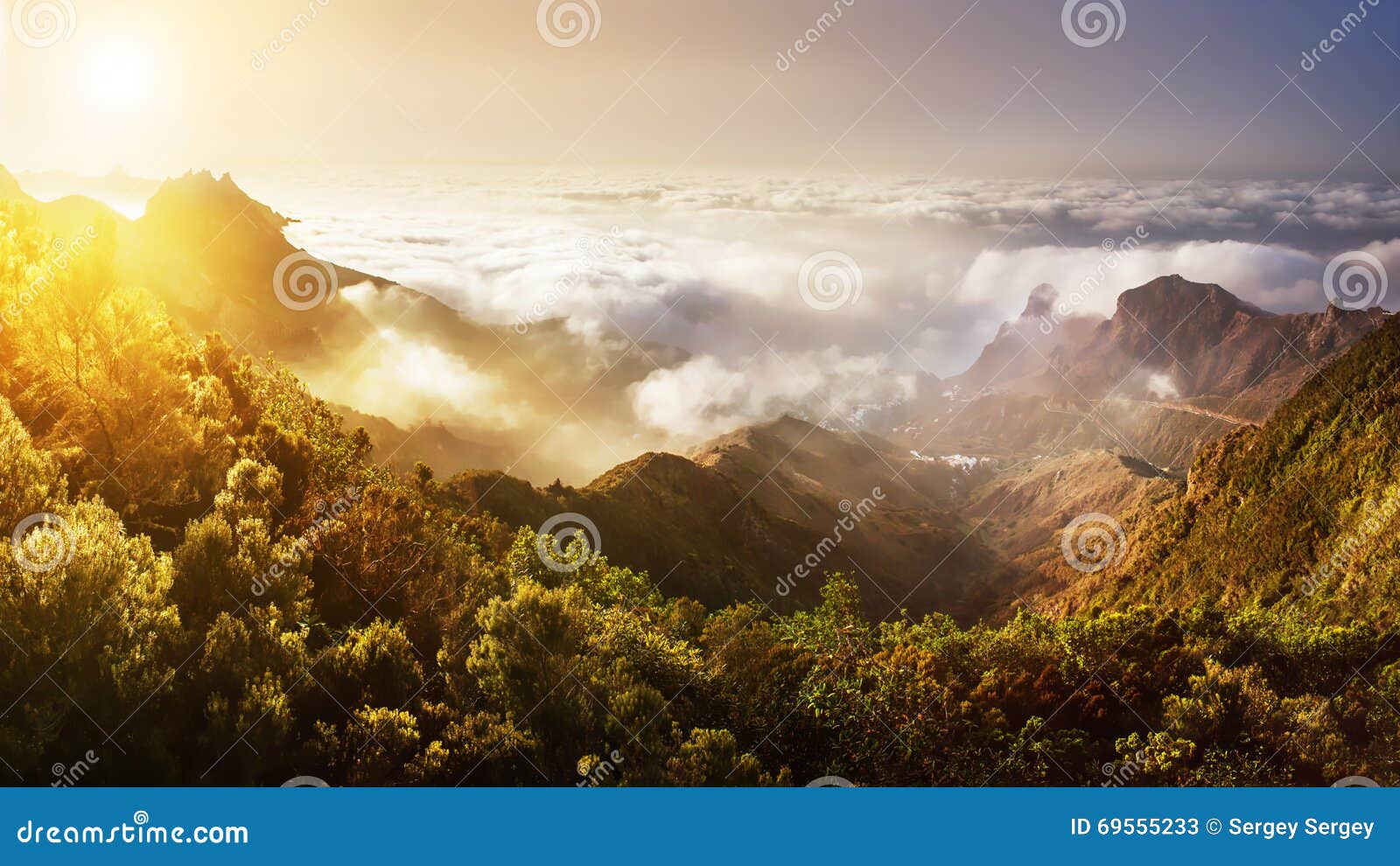 Tenerife. Mountain Sunset Above the Clouds. Panoramic View Stock Image ...