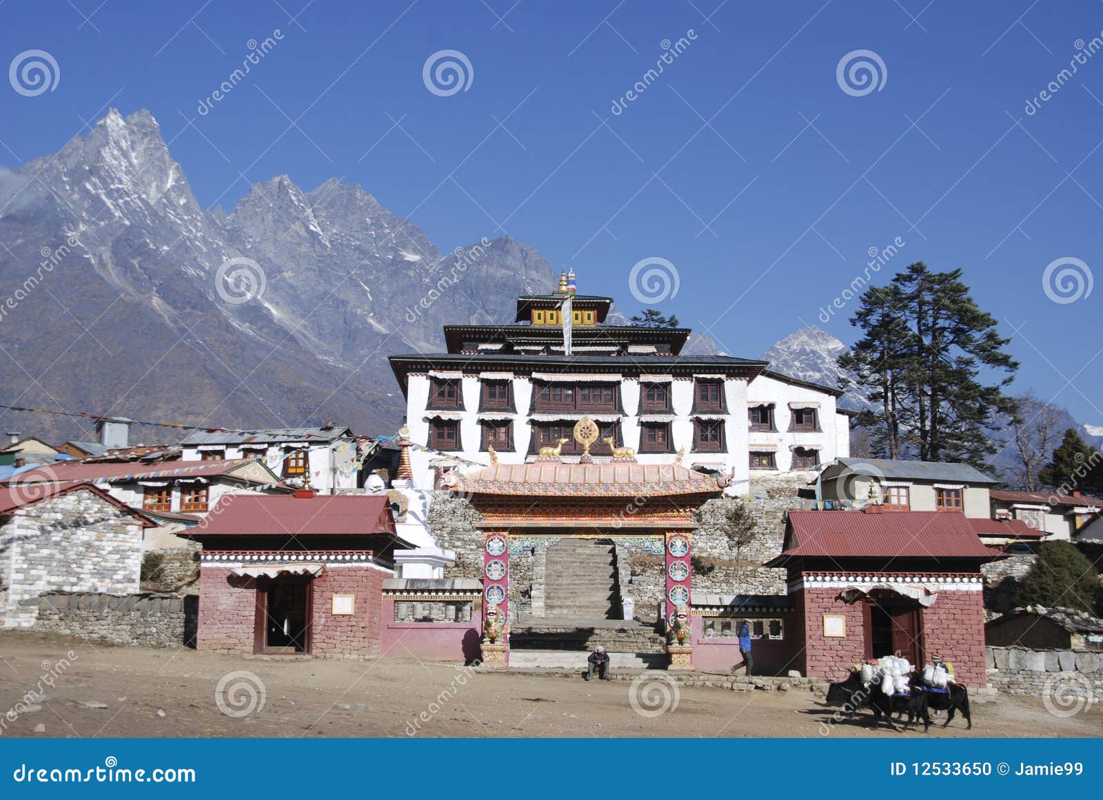 Tengboche monastery stock photo. Image of flags, monastery - 12533650