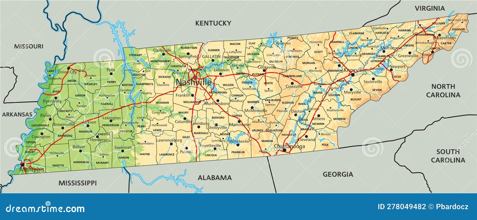 Detailed Tennessee Road Map With Labeling. Vector Illustration ...