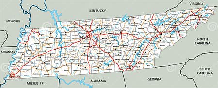 Detailed Tennessee Road Map with Labeling. Stock Vector - Illustration ...
