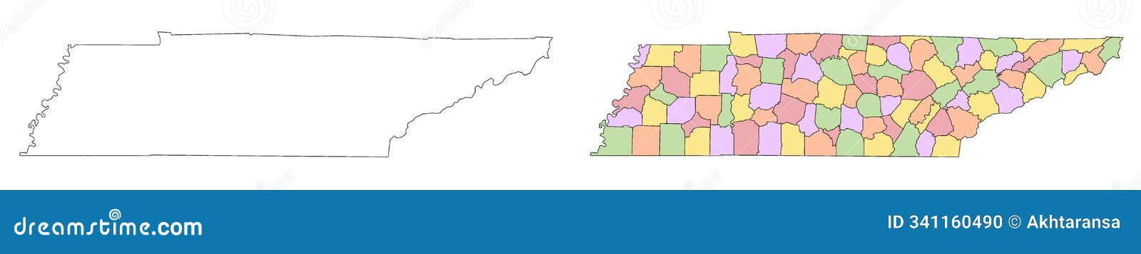 Tennessee Administrative Map, Tennessee Outline and Counties State Map ...