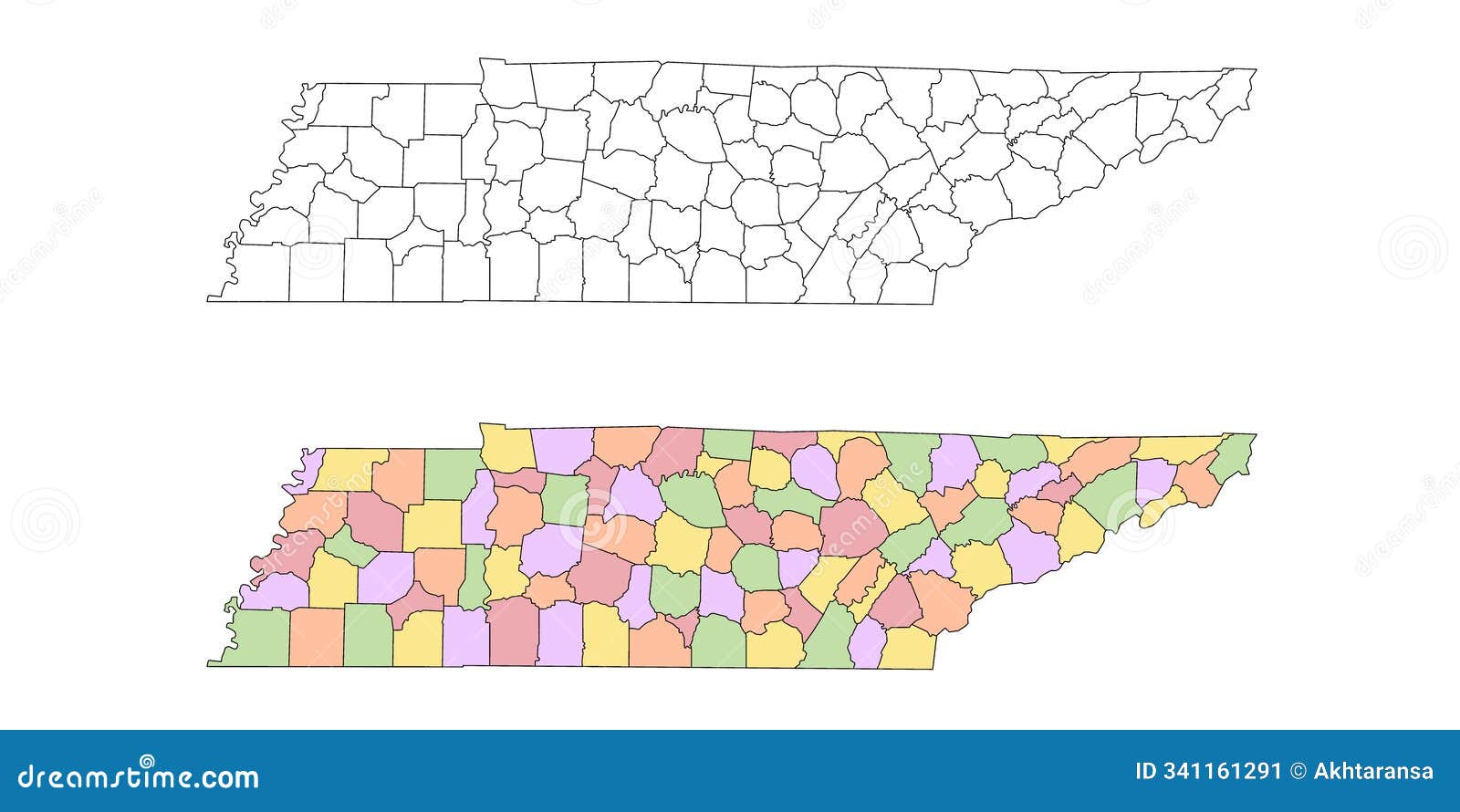 Tennessee Administrative Map, Tennessee Outline and Counties State Map ...
